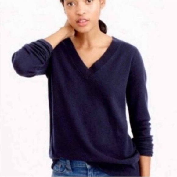 J. Crew | Sweaters | J Crew Vneck Sweater In Yarn Navy Blue Woolalpaca ...